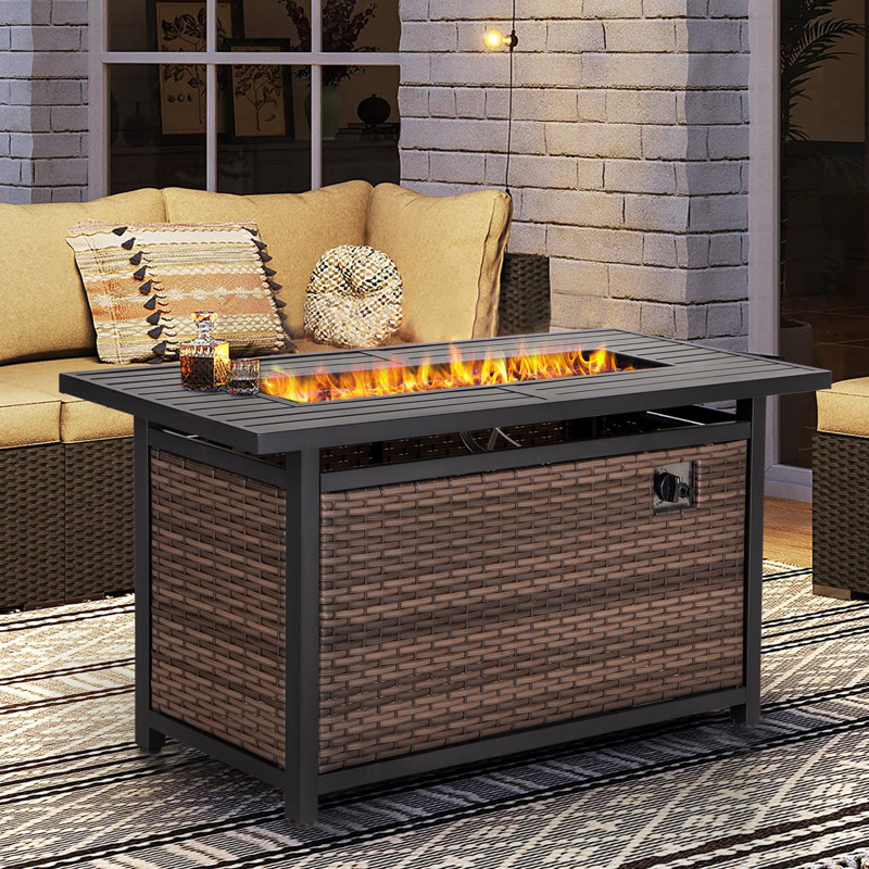 Lark Manor™ Argyri 56" Outdoor Rectangular Rattan Propane Gas Fire Pit Table for Outside Patio ...